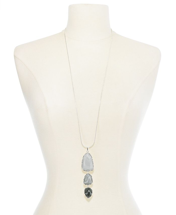 Style & Co Silver-Tone Triple Stone Pendant Necklace, 32" + 3" extender ...