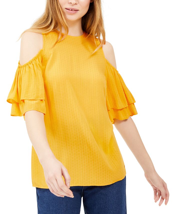 Michael Kors Flounce Sleeve Cold Shoulder Top Macys