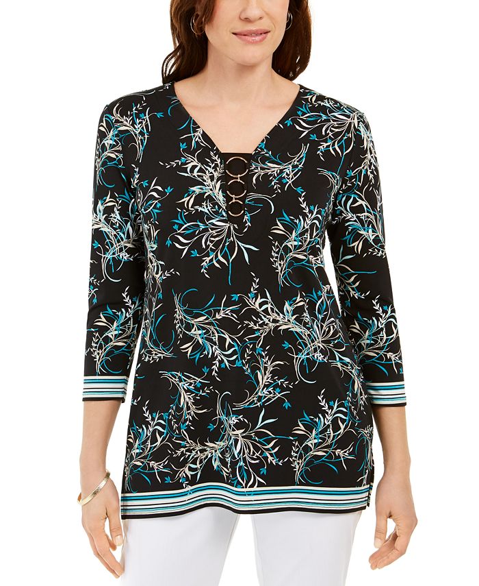 JM Collection Petite Ring-Neck Printed Tunic, Created for Macy's - Macy's