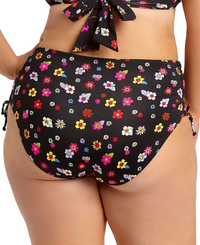 California Waves Trendy Plus Size Floral Side Lace High Waist Bikini