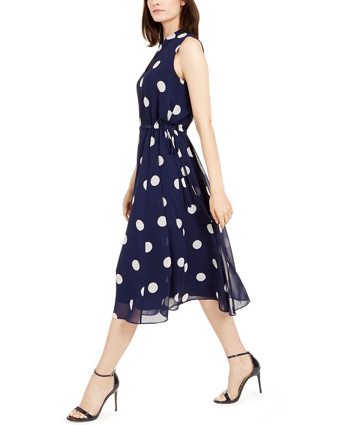 Anne Klein Polka Dot Drawstring Midi Dress Macys