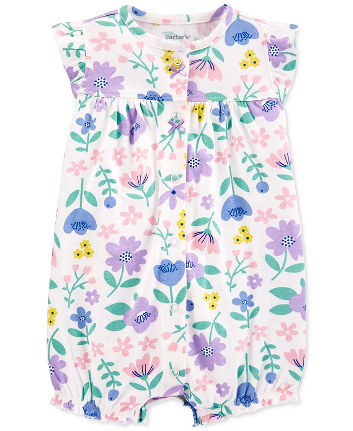 Carter's Baby Girls Floral-Print Cotton Romper - Macy's
