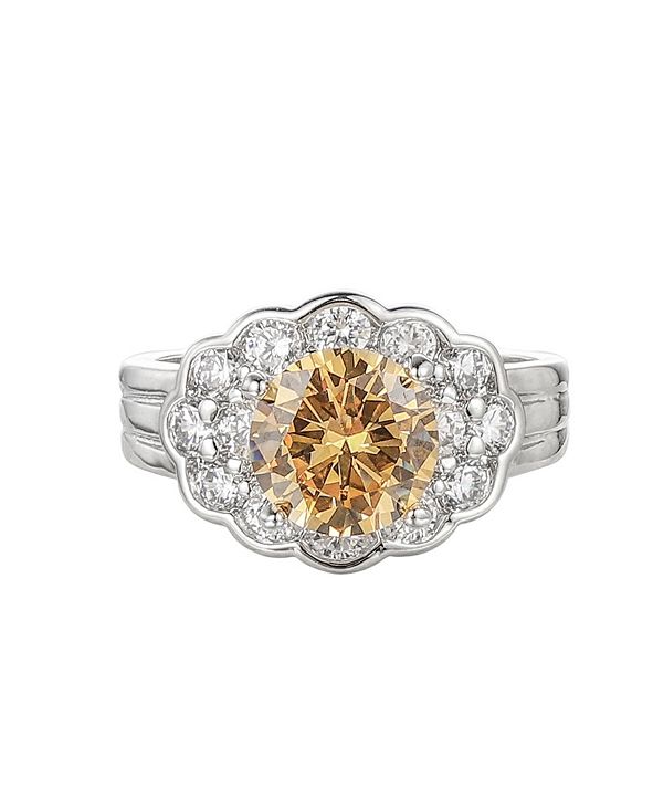 A&M Silver-Tone Orange Flower Cluster Ring & Reviews - Rings - Jewelry ...