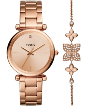 Fossil Women's Carlie Diamond-accent Rose Gold-tone Stainless Steel ...