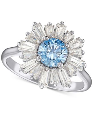Swarovski Silver-Tone Crystal Flower Sunshine Statement Ring - Macy's