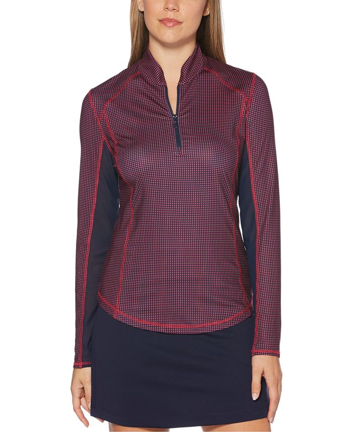 PGA TOUR Grid-Print Colorblocked Quarter-Zip Golf Top - Macy's