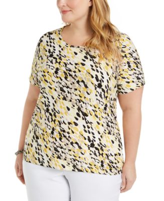 JM Collection Plus Size Printed Jacquard Top, Created for Macy's - Macy's