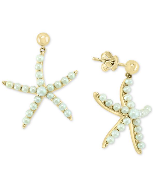 EFFY Collection EFFY® Cultured Freshwater Pearl (2 & 3mm) Starfish Drop Earrings in 14k Gold ...