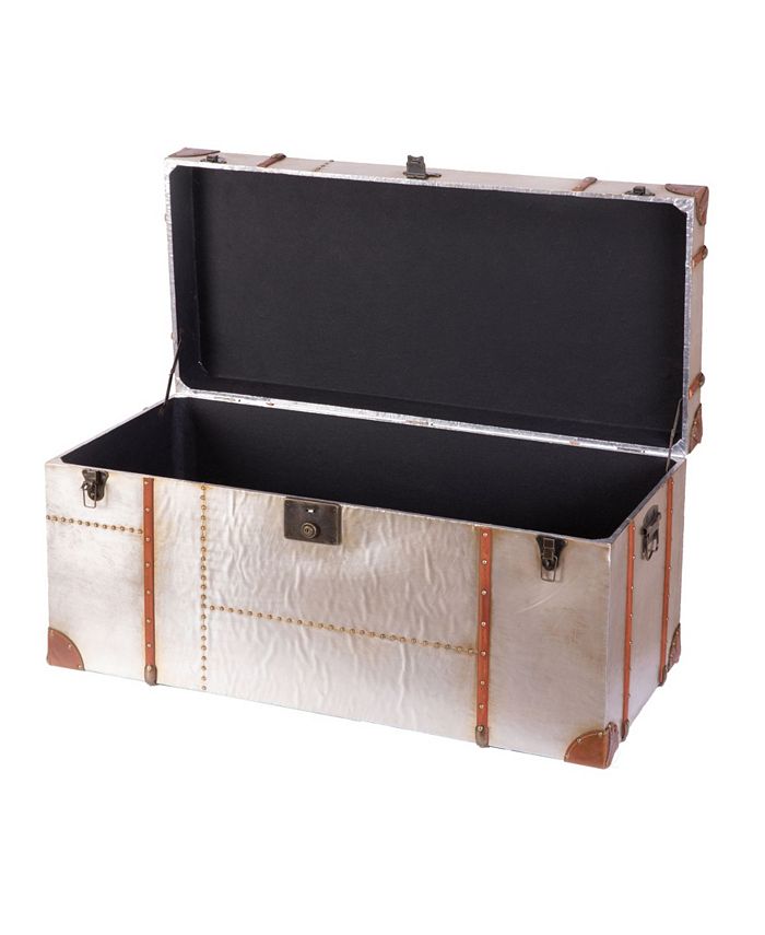 Vintiquewise Industrial Wooden Aluminum Storage Trunk with Lockable ...