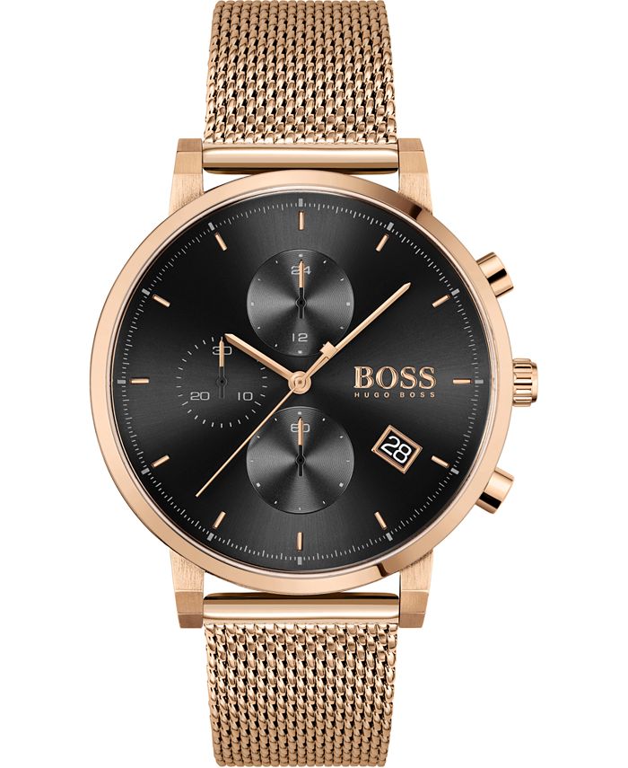 BOSS Men's Chronograph Integrity Rose Gold-Tone Stainless Steel Mesh ...