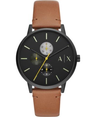 A|X Armani Exchange Men's Cayde Brown Leather Strap Watch 42mm - Macy's