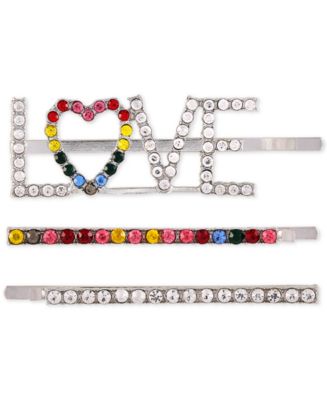 GUESS Silver-Tone 3-Pc. Set Rainbow Crystal Hair Pins - Macy's