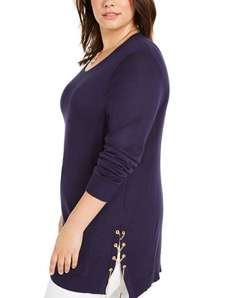 Michael Kors Plus Size Lace-Up Scoop-Neck Sweater - Macy's