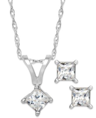 Princess cut diamond earrings and necklace set store