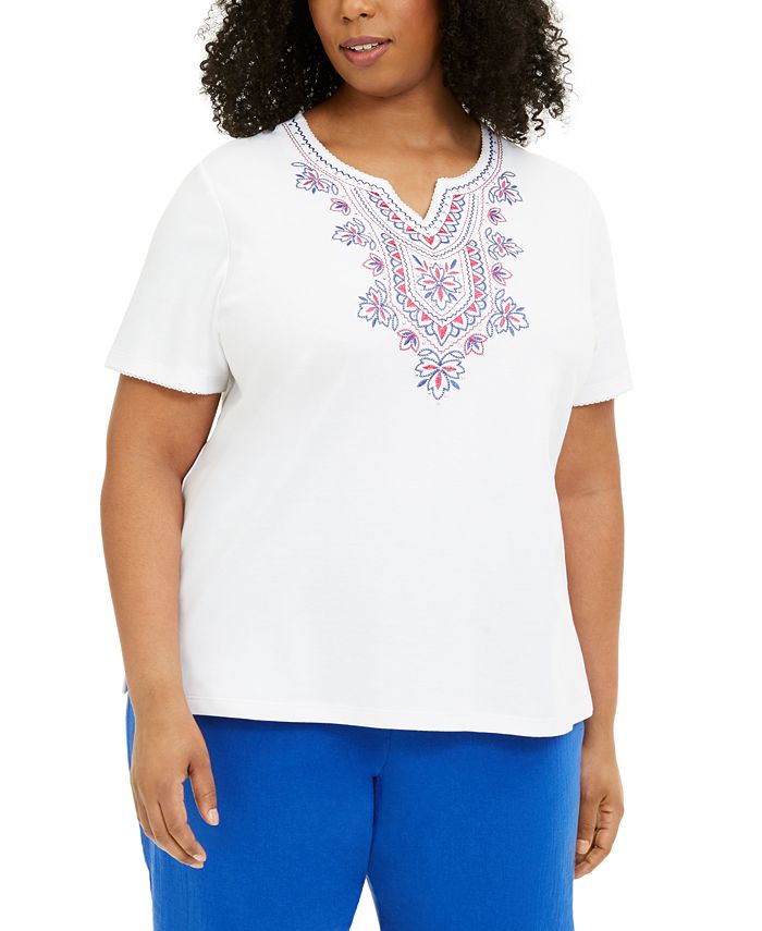 Alfred Dunner Plus Size Laguna Beach Embroidered Top - Macy's