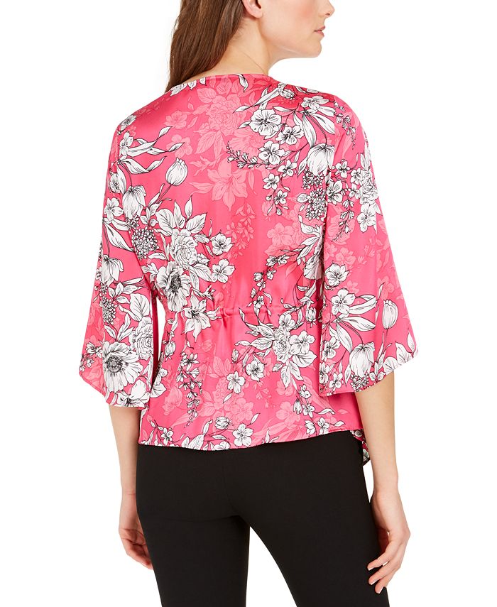Nine West Floral-Print Drawstring-Waist Top - Macy's