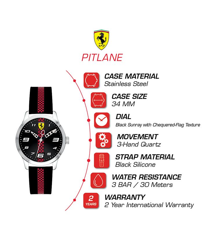 Ferrari Kid's Pitline Red & Black Silicone Strap Watch 34mm & Reviews ...