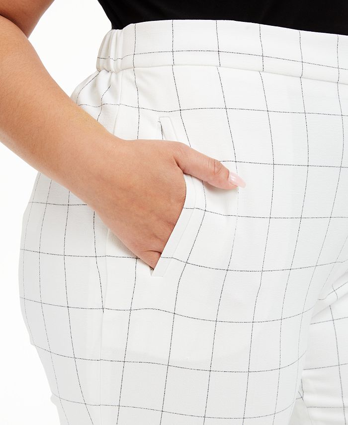 Bar III Trendy Plus Size Windowpane-Print Pants, Created for Macy's ...
