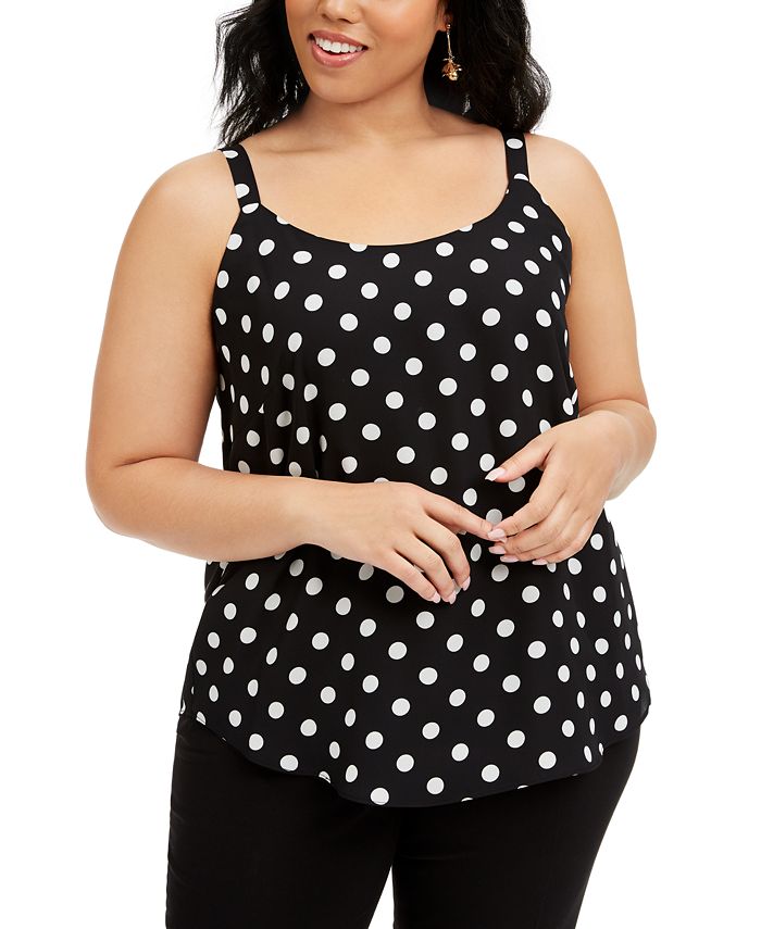 Bar III Trendy Plus Size Polka-Dot Printed Top, Created for Macy's - Macy's