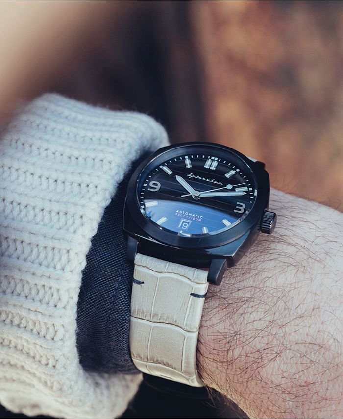 Spinnaker Men's Hull Riviera Automatic Cream Genuine Leather Strap ...