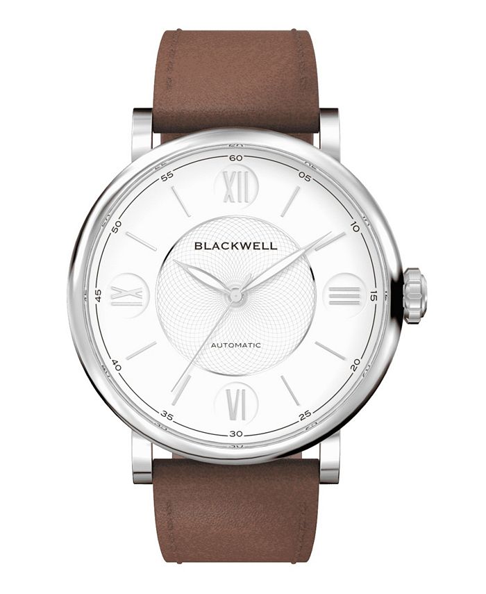 BLACKWELL White Dial with Silver Tone Steel and Brown Leather Watch 44 ...
