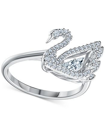 Swarovski Silver-Tone Pavé & Dancing Stone Swan Ring - Macy's