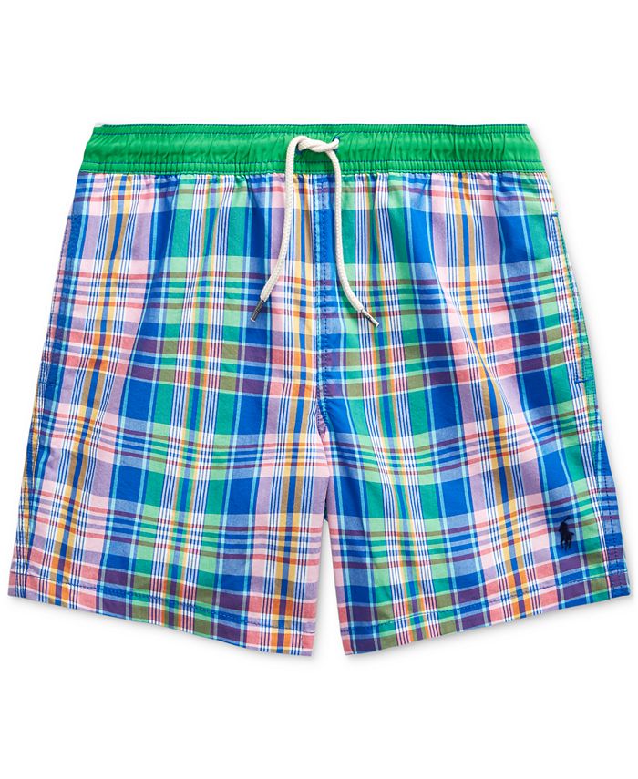 Polo Ralph Lauren Big Boys Traveler Plaid Swim Trunks - Macy's