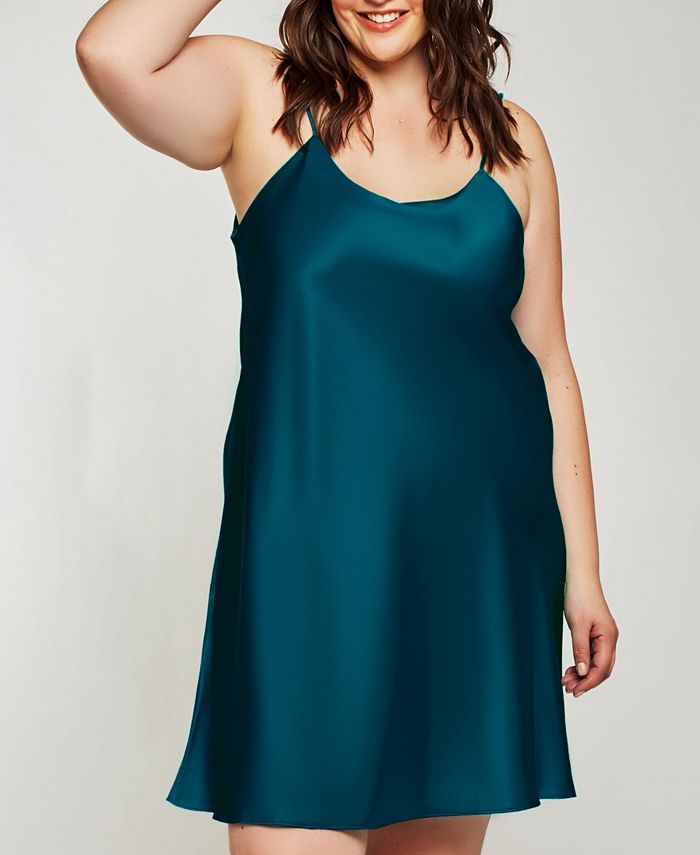 iCollection Plus Size Ultra Soft Satin Chemise Lingerie with Adjustable ...