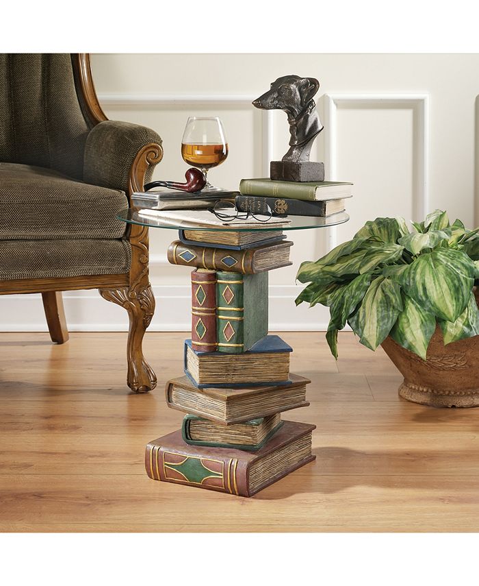 Design Toscano Stacked Volumes Sculptural Glass-Topped Book Table - Macy's