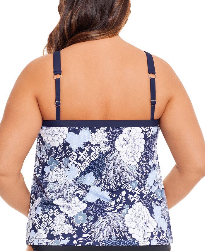 Swim Solutions Plus Size Printed Tummy Control Underwire Tankini Top