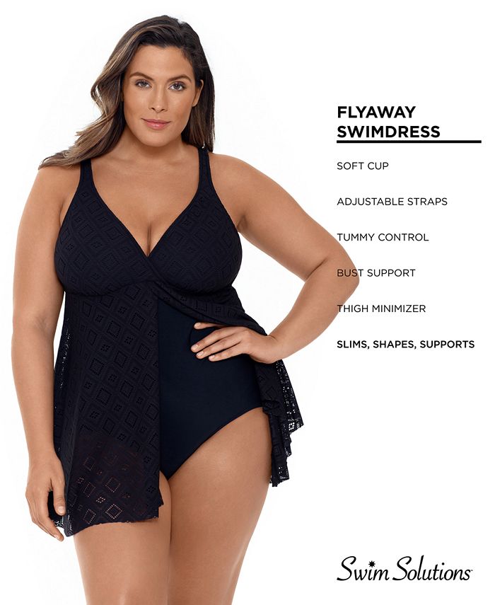 Swim Solutions Plus Size Crochet Flyaway Tummy Control Swimdress