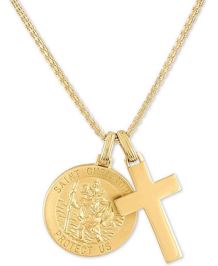 Esquire Men's Jewelry St. Christopher & Cross 24" Pendant Necklace in ...