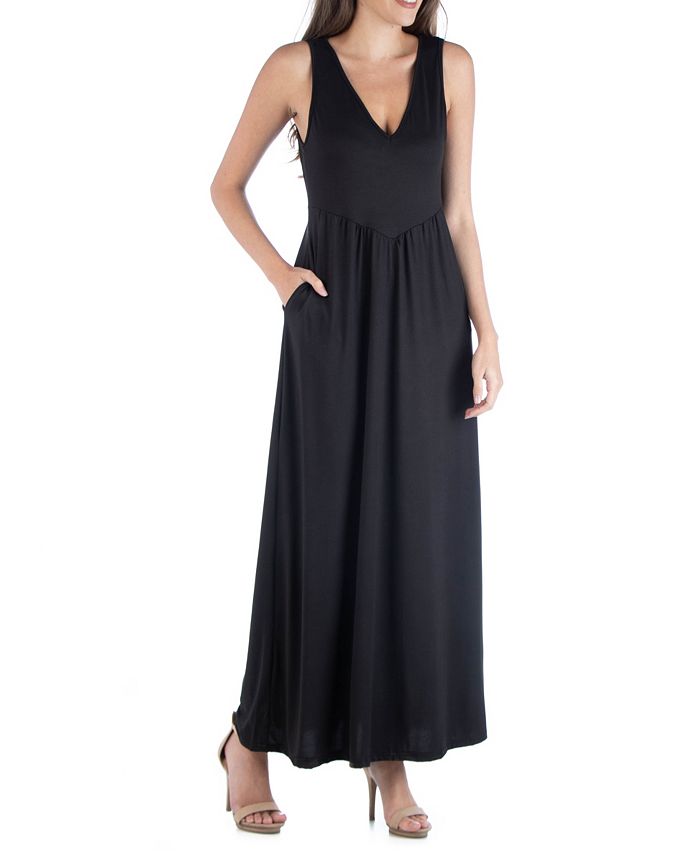 24seven Comfort Apparel Sleeveless V-Neck Maxi Dress with Pocket Detail ...