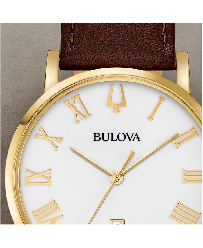 Bulova Men's American Clipper Brown Leather Strap Watch 40mm - Macy's