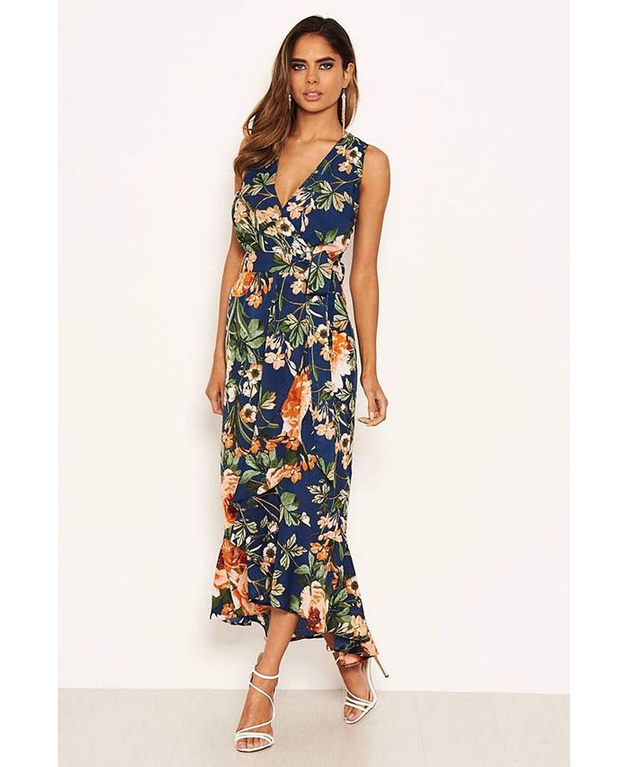Ax Paris Womens Floral Wrap Midi Dress Macys