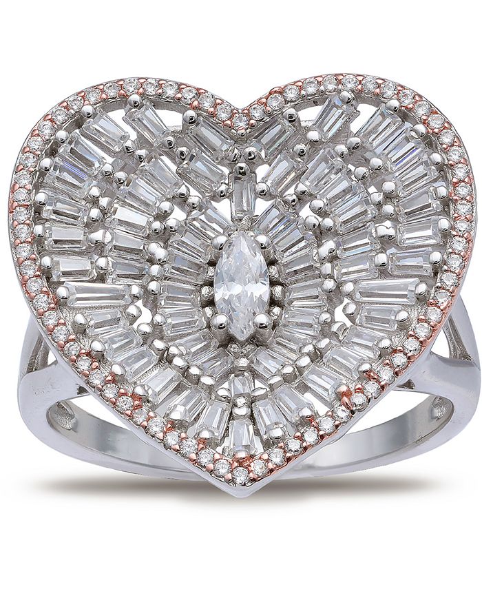 Giani Bernini Cubic Zirconia Baguette Heart Statement Ring in Sterling ...