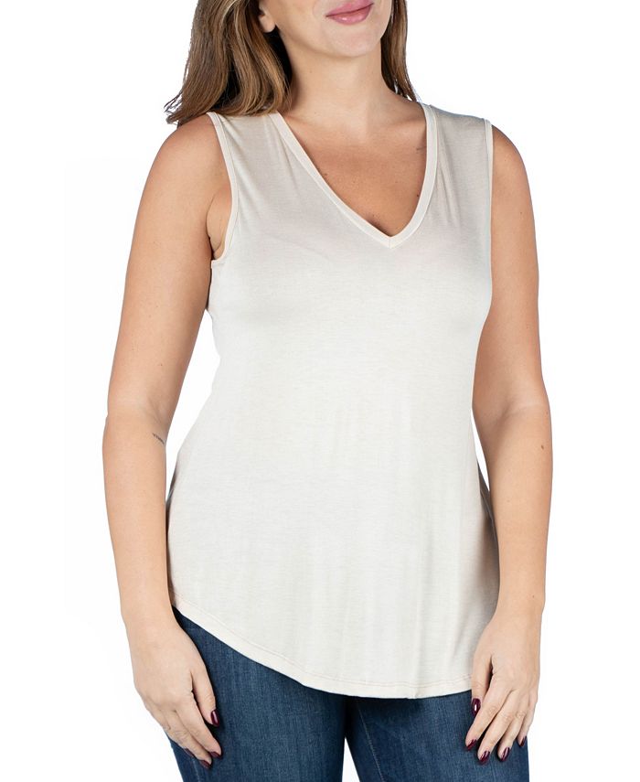 24seven Comfort Apparel Plus Size V Neck Sleeveless Rounded Hemline Top