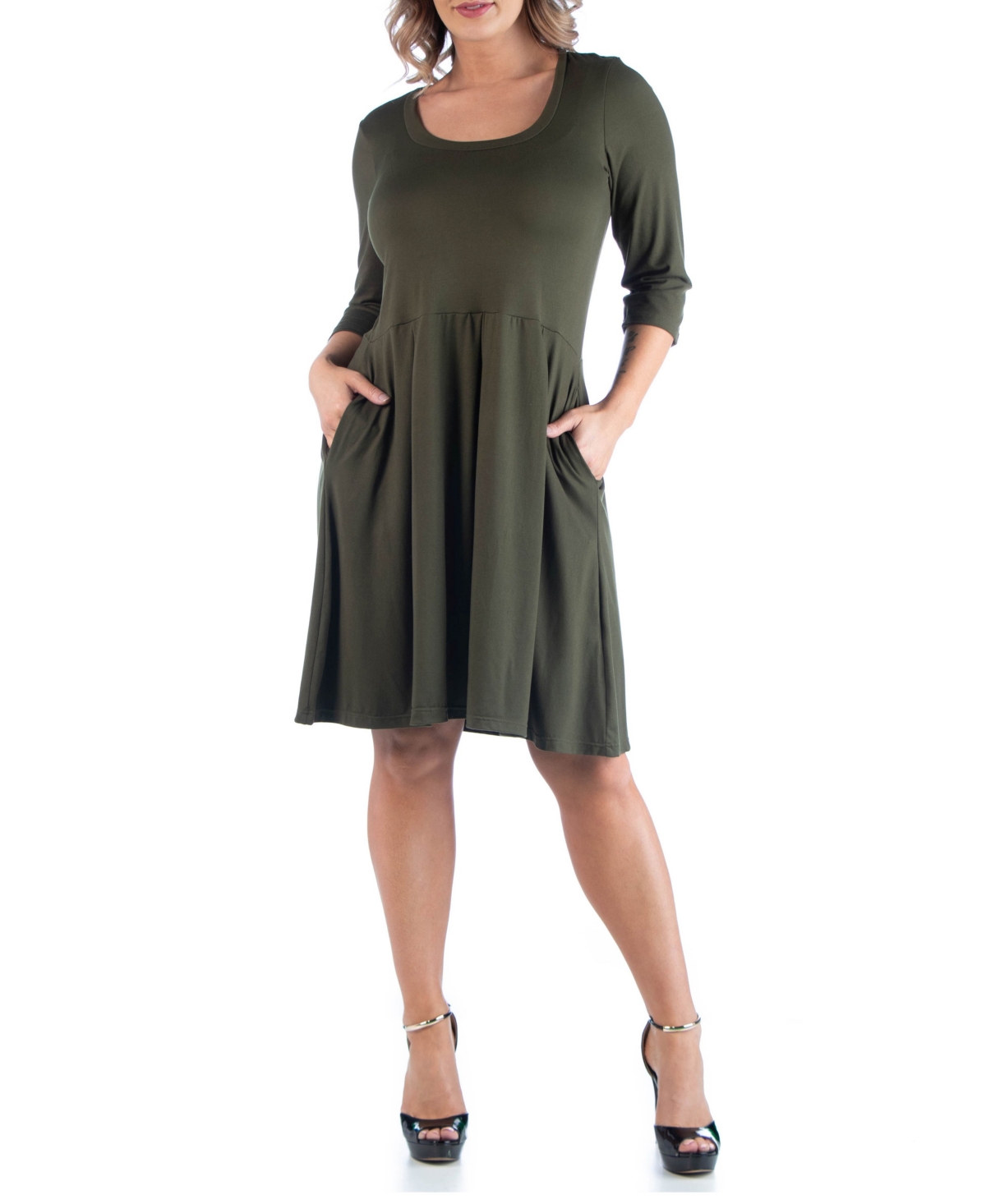 Womens Plus Size Fit and Flare Dress - Evergreen