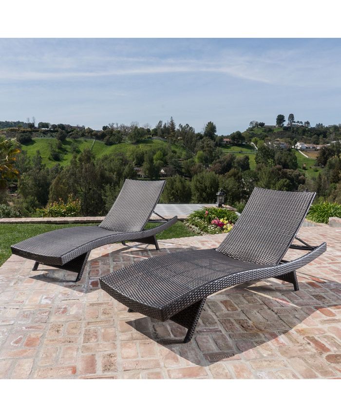 Noble House Thira Outdoor Mixed Mocha Chaise Lounge with Frame, Set of ...