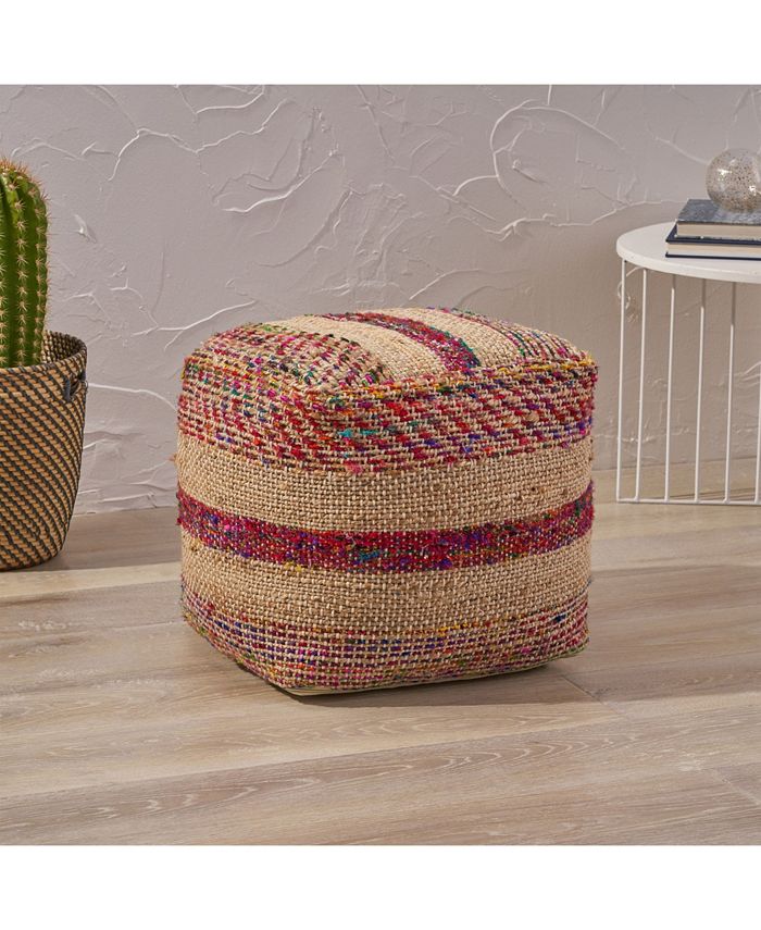 Noble House Carlotta Boho Hemp Ottoman Pouf - Macy's
