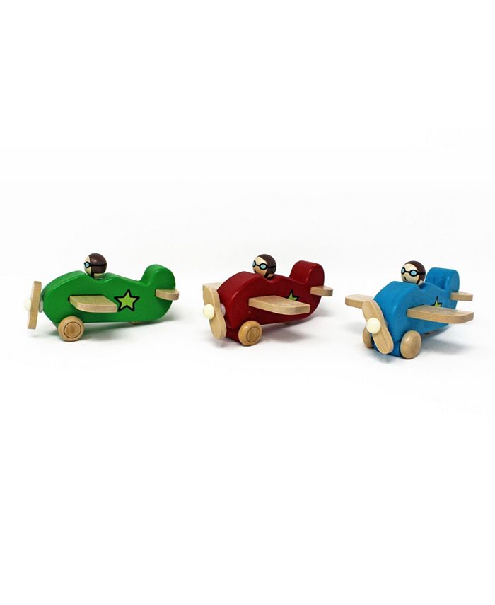 Jack Rabbit Creations Inc. Wooden Planes - Set Of 3- Green, Red, Blue ...