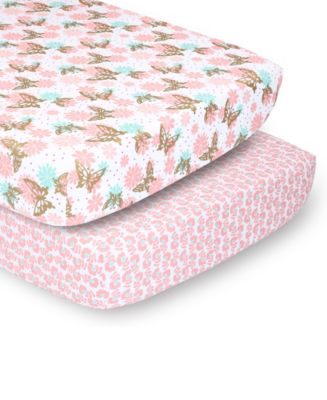 The Peanutshell PSP Sheets Pink and Gold Butterfly/Pink Ditsy Floral, 2 ...