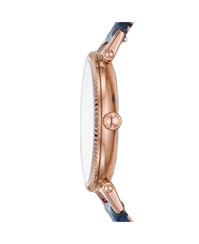 Fossil Women's Daisy Blue Leather Strap Watch 34mm - Macy's