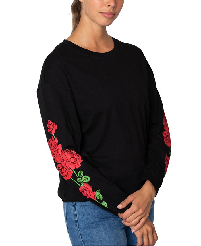 Rebellious One Juniors' Cotton Roses Graphic T-Shirt with Back Detail ...