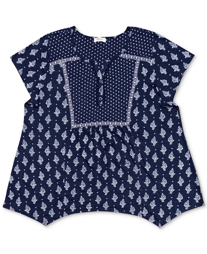 Style And Co Mixed Print Peasant Top Created For Macys Macys