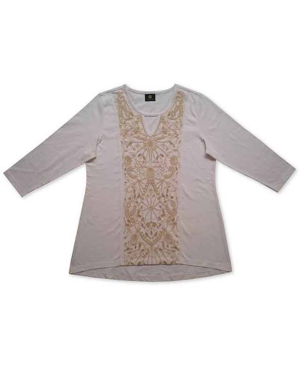 JM Collection Embroidered Keyhole Top, Created for Macy's & Reviews ...