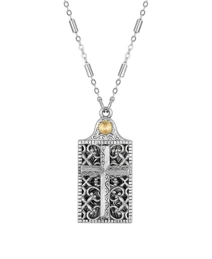 2028 Pewter Square Cross and Angel Slide Locket 28" Necklace - Macy's