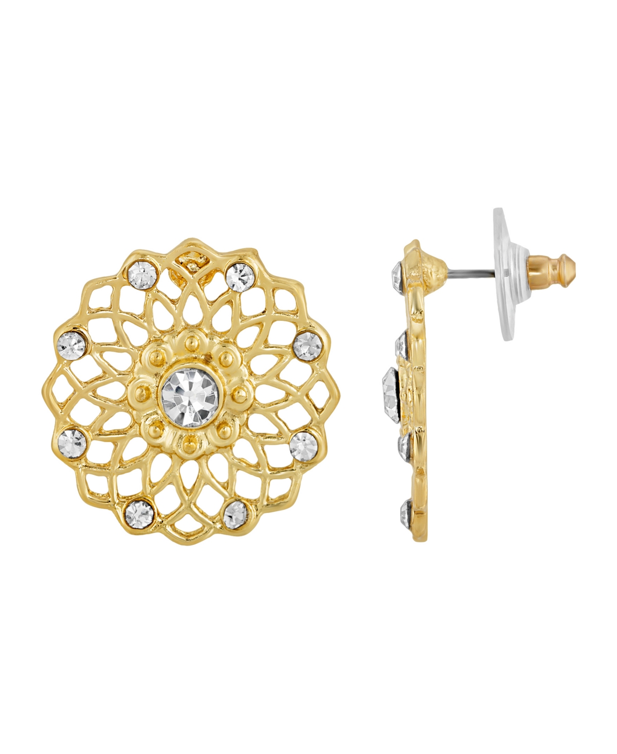 Click here for 2028 Gold-Tone Crystal Large Filigree Button Earri... prices