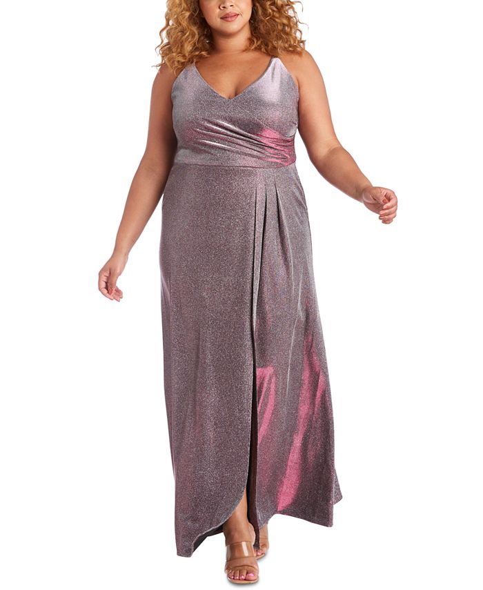 Morgan & Company Trendy Plus Size Surplice Metallic Gown - Macy's