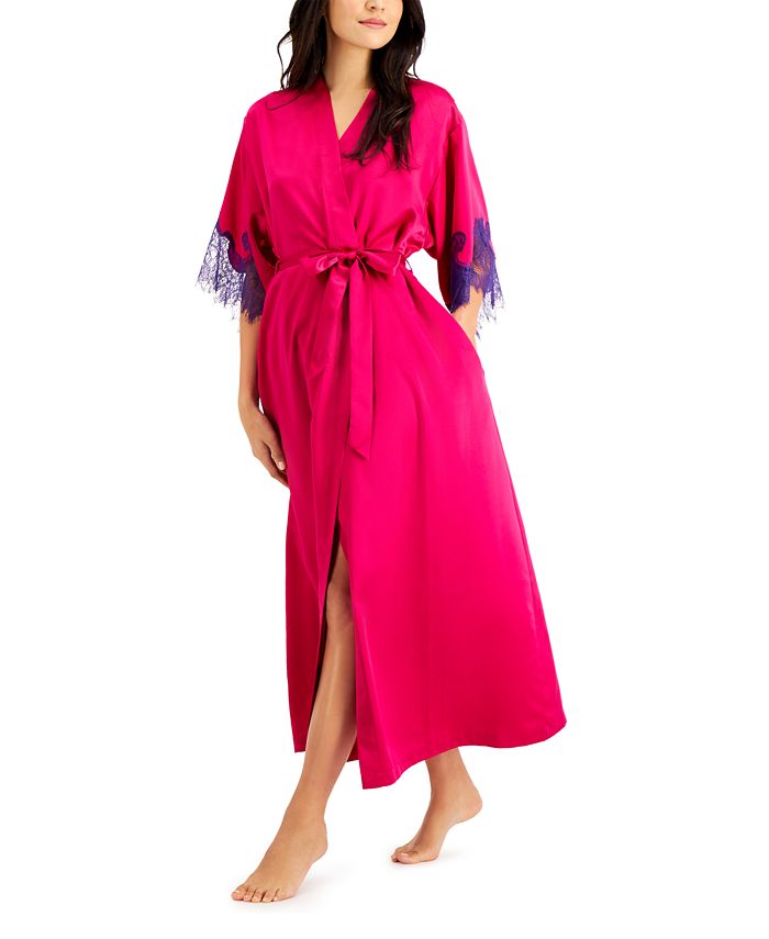 INC International Concepts INC Lace-Trim Satin Wrap Robe, Created for ...